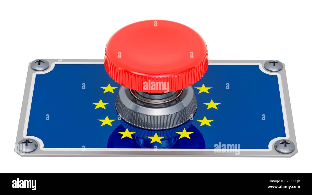 Push button with the European Union flag, 3D rendering isolated on ...