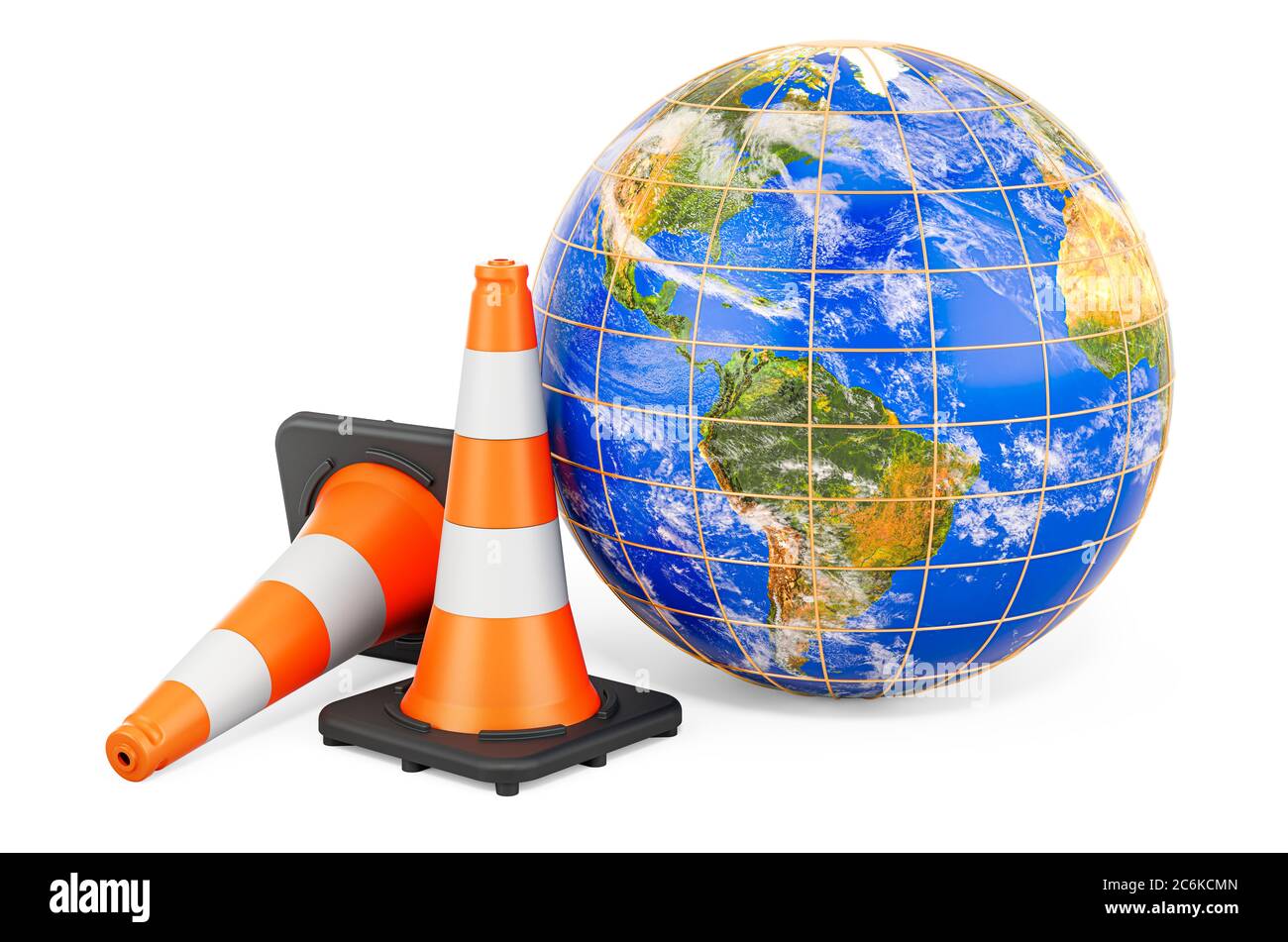 Earth Globe with traffic cones, 3D rendering isolated on white ...