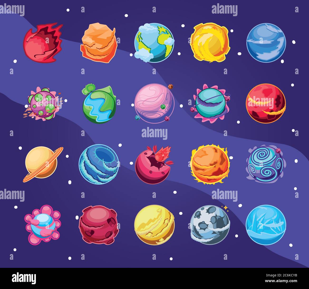 fantastic planets set of icons vector illustration design Stock Vector ...
