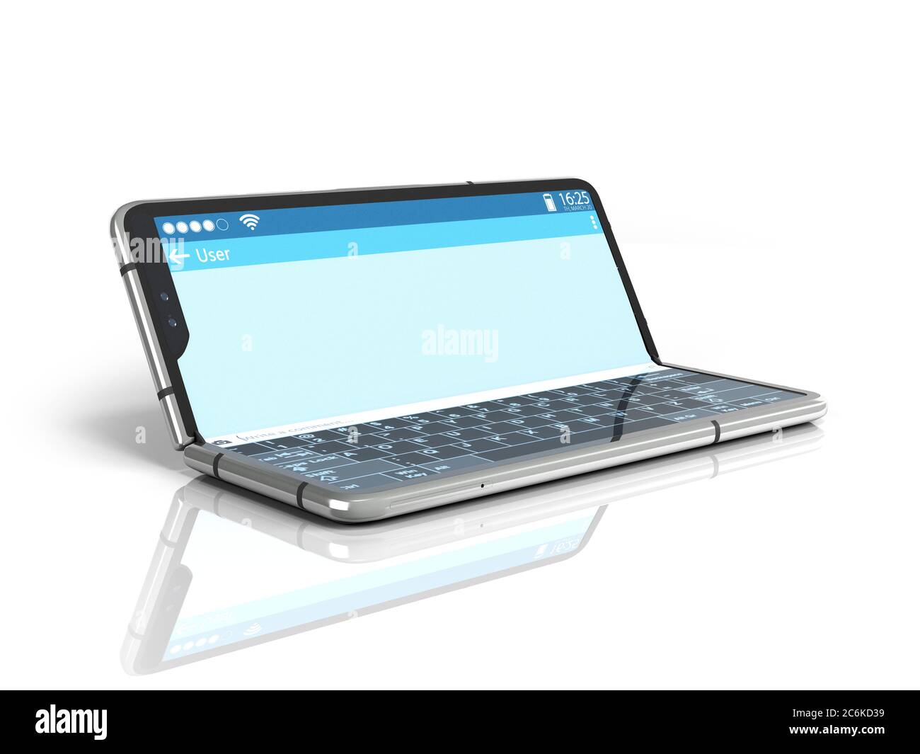 Serial flexible phone with dialog box on screen 3d render on white ...