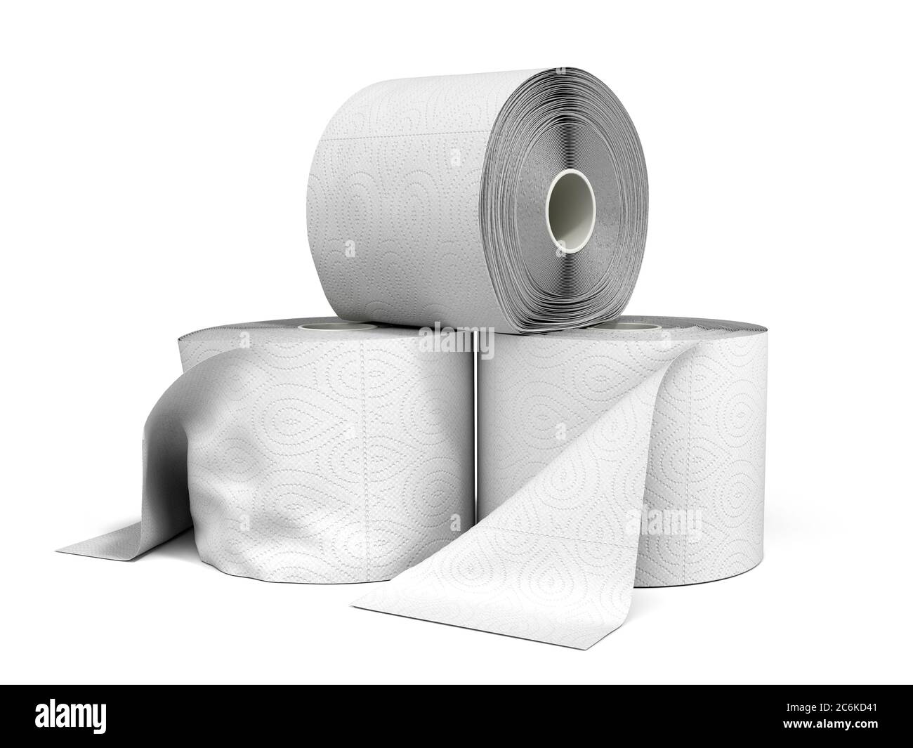 toilet paper rolls 3d render on a white background Stock Photo - Alamy