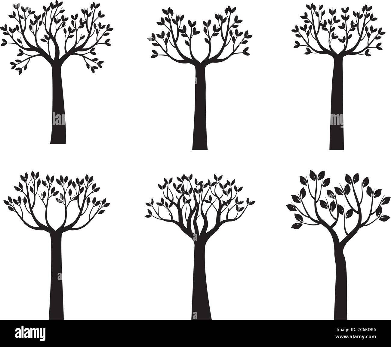 Set back Trees and Leaves. Vector outline Illustration. EPS file Stock ...