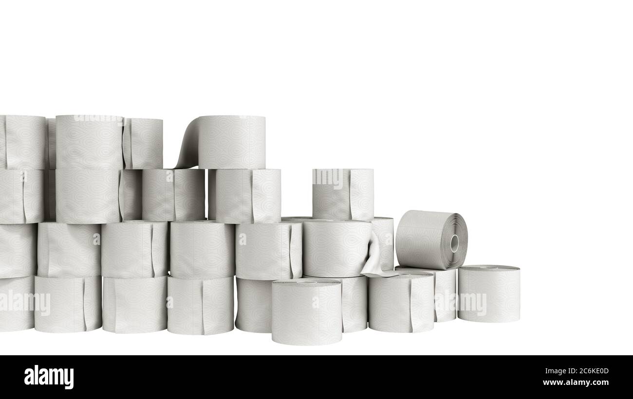 toilet paper rolls wall 3d render on a white no shadow Stock Photo - Alamy