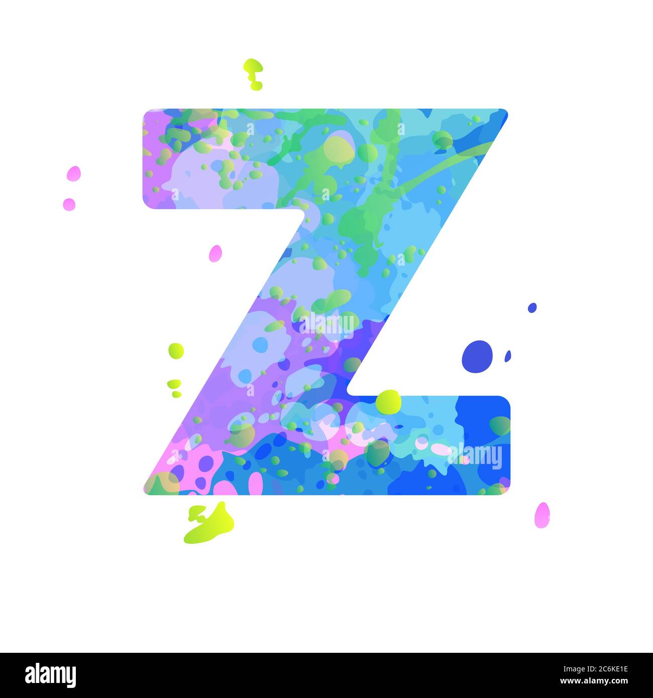 Bold letter Z with effect of liquid spots of paint in blue, green, pink ...