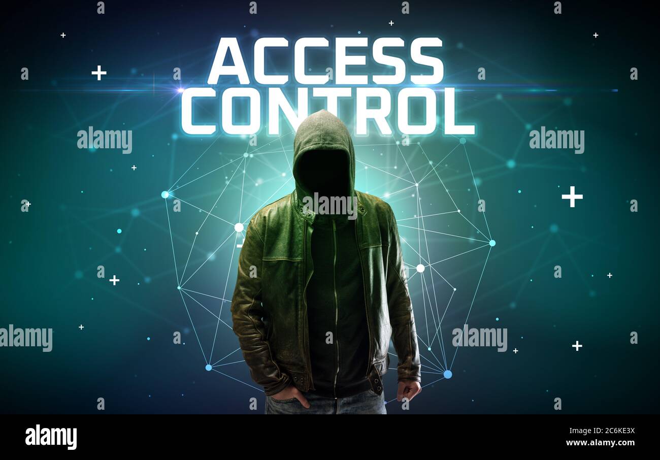Mysterious hacker with ACCESS CONTROL inscription, online attack ...