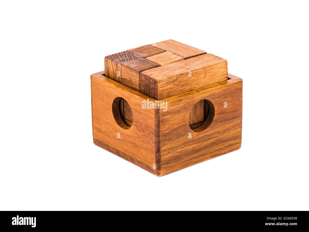 Wooden puzzle cube 7 in an open wooden container. Wooden puzzle ...