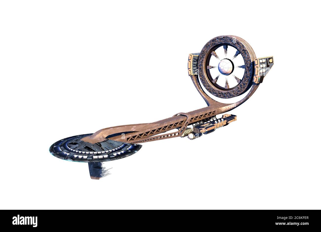 3D Illustration of a futuristic spaceship with a deck and an energy ...