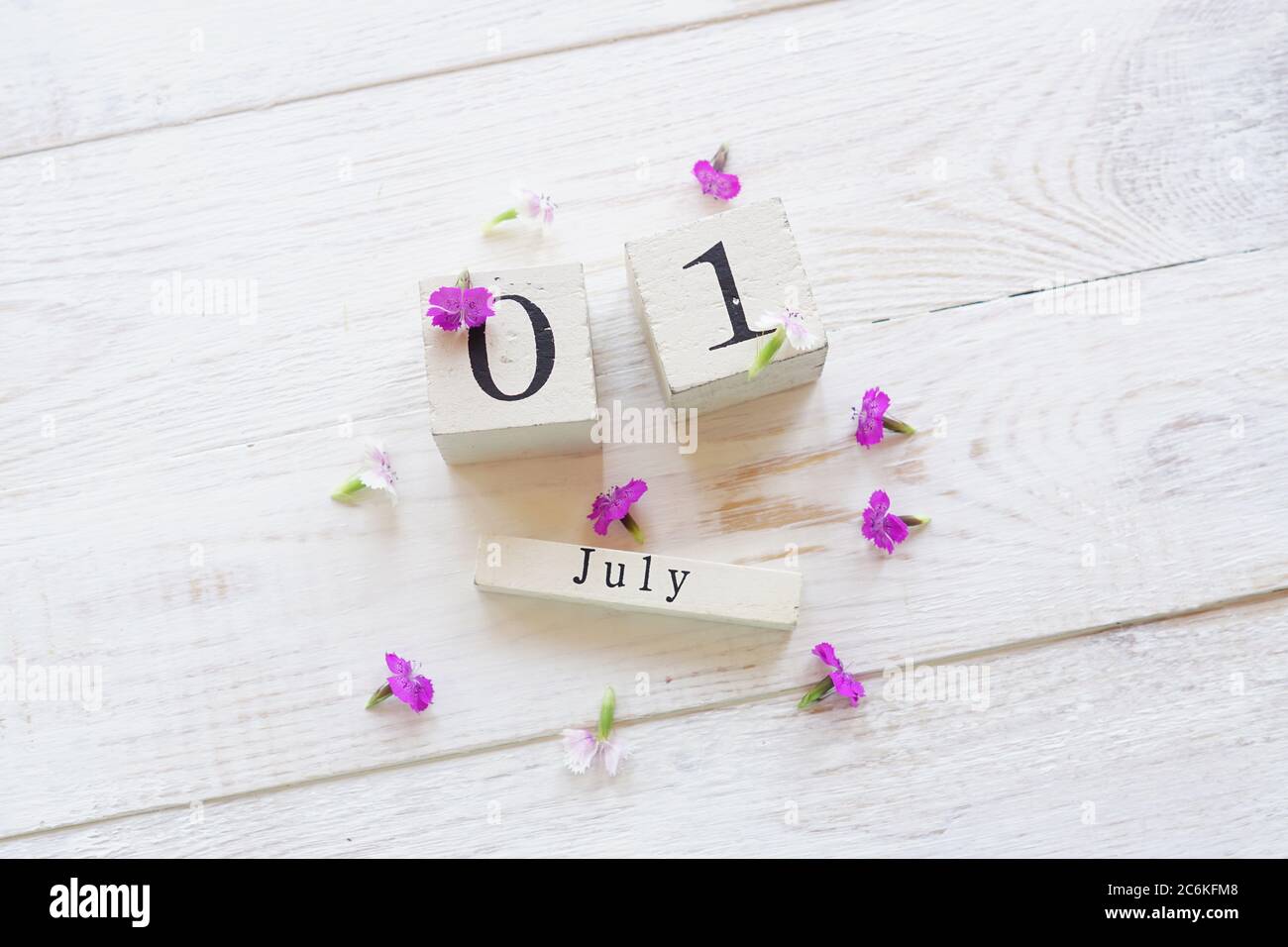first day of July, colorful background with calendar, flowers Stock ...