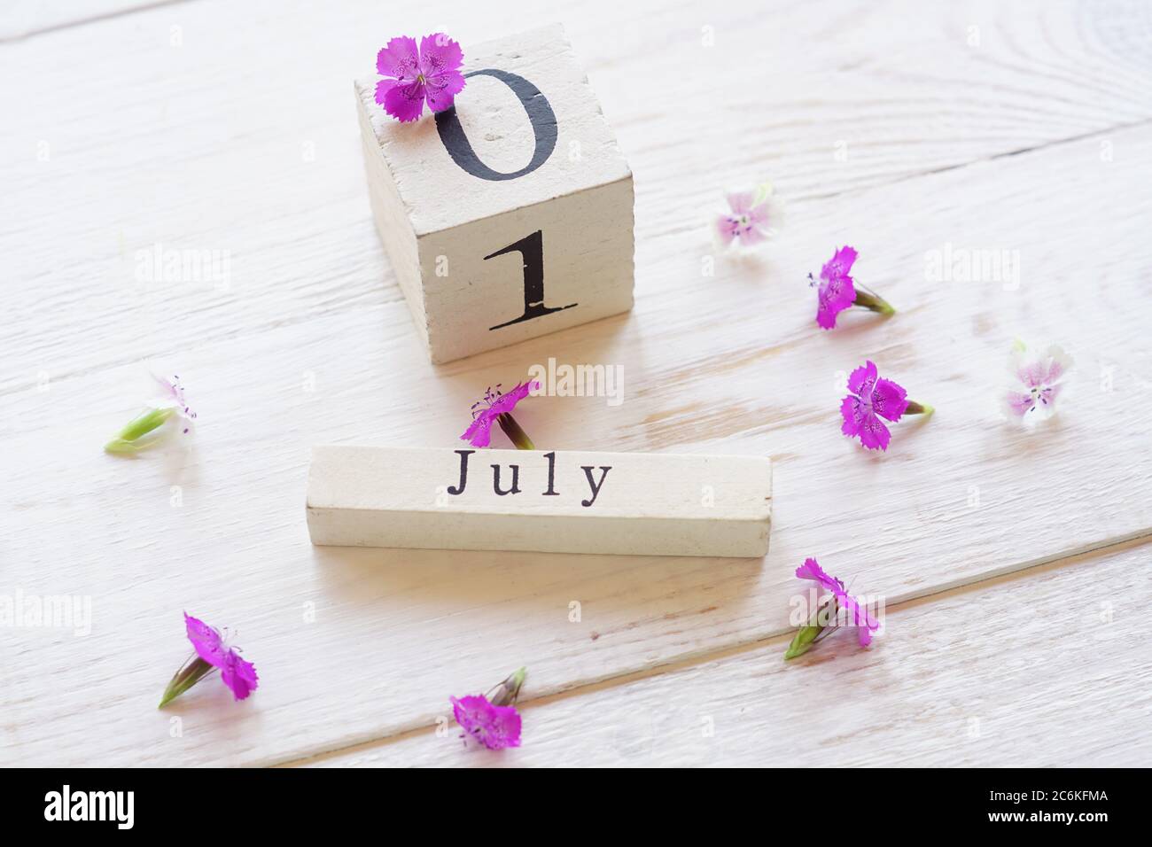 first day of July, colorful background with calendar, flowers Stock ...