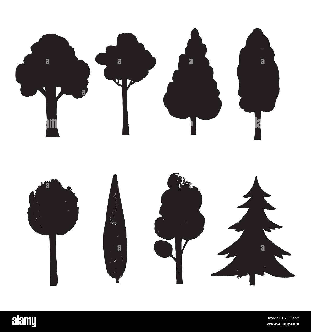 Set of black shapes of trees. Vector illustration Stock Vector Image ...