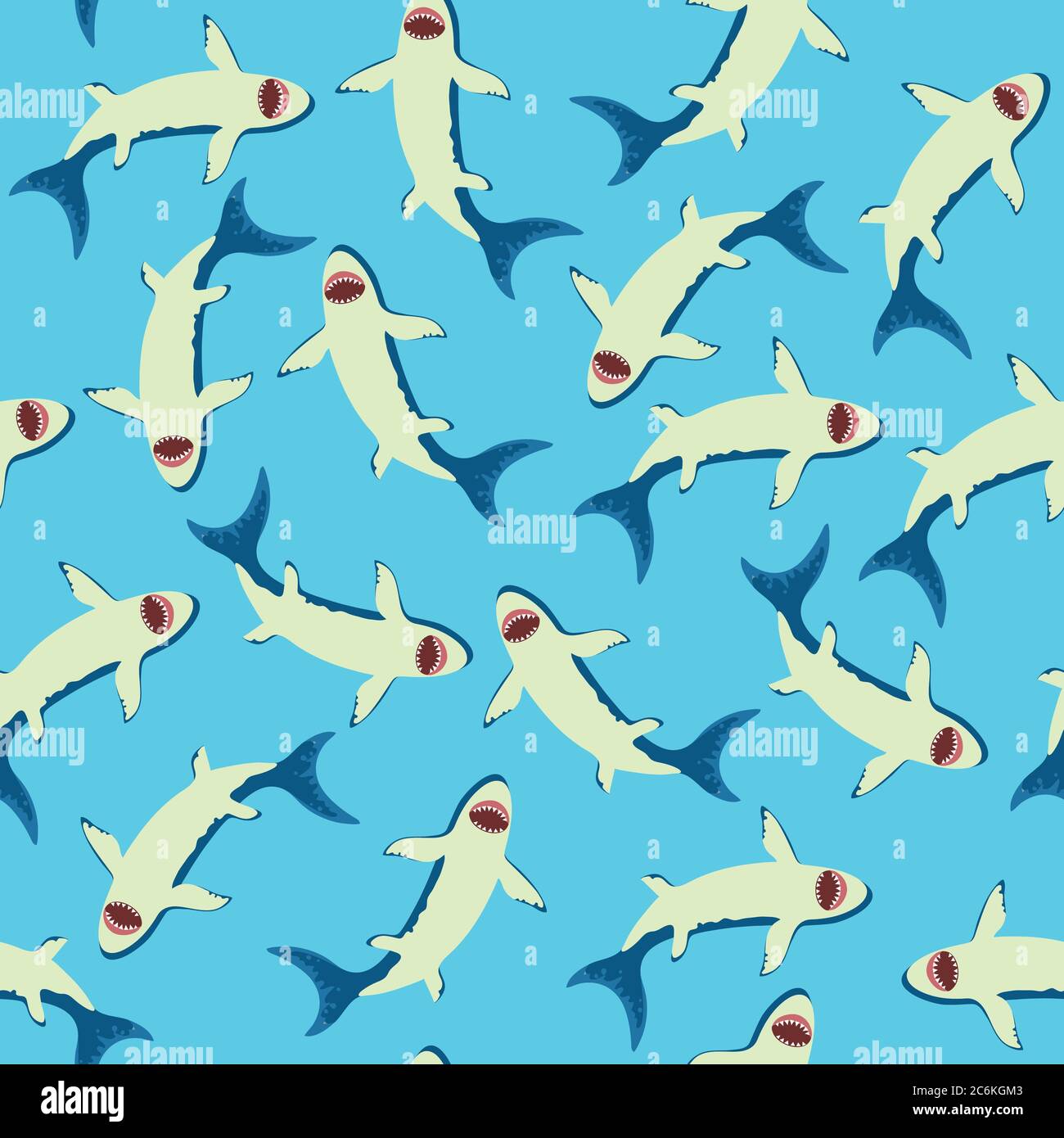 Seamless pattern with cute little cartoon sharks. Vector illustration ...