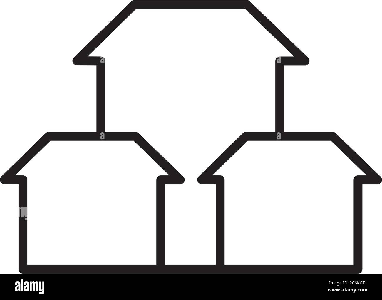 three houses icon over white background, line style, vector ...