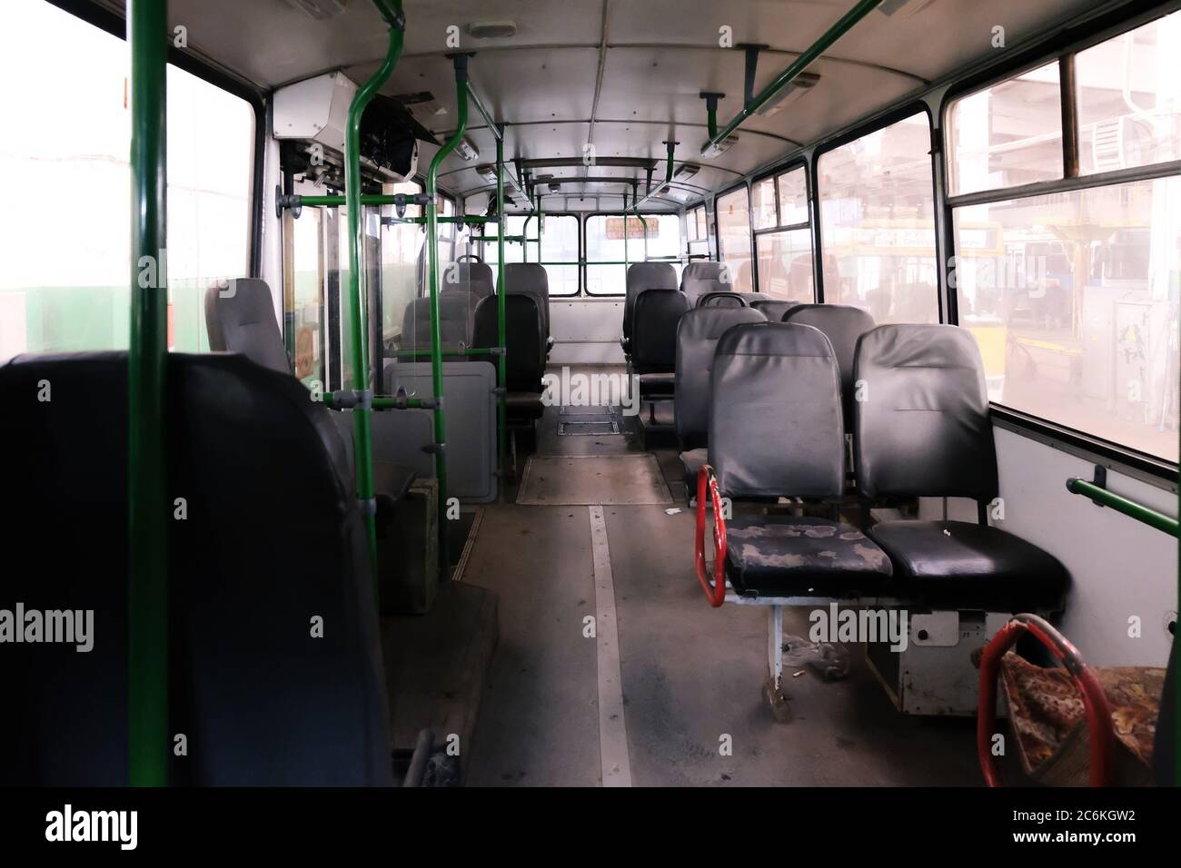 Old Russian bus or trolleybus cabin interior Stock Photo - Alamy
