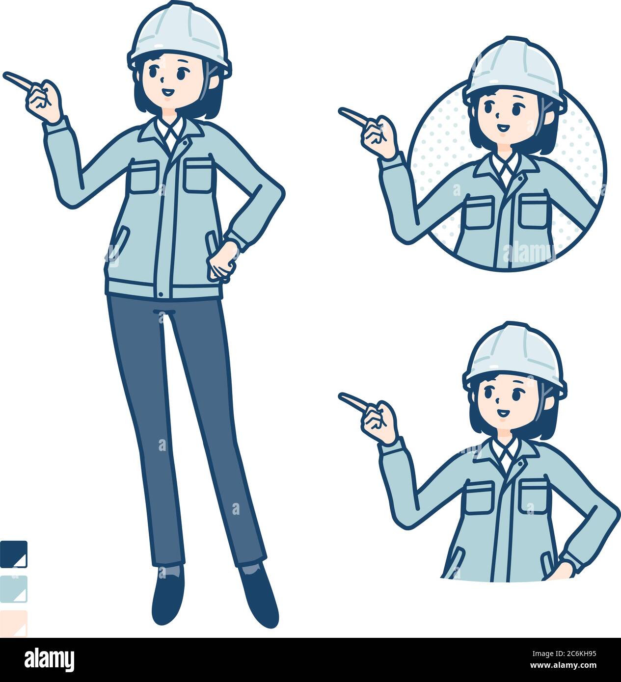 A woman wearing workwear with Explanation Pointing image. It's vector ...
