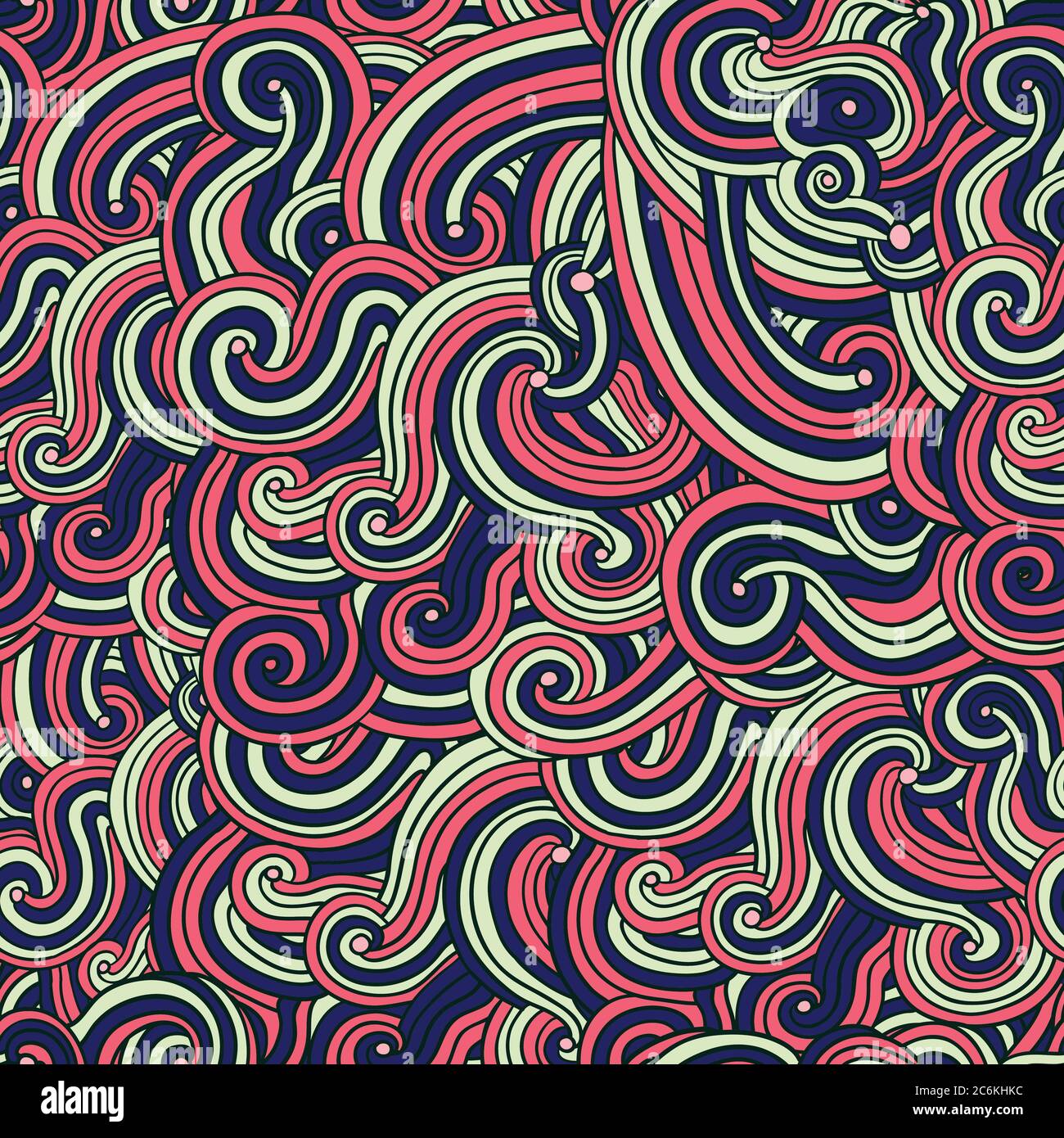 Colorful seamless pattern with curly doodle lines. Vector illustration ...