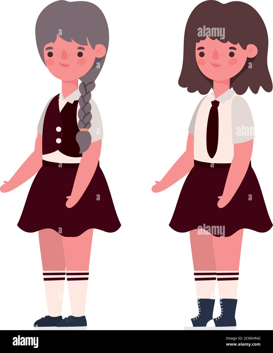 Girls kids cartoons with uniforms design, Back to school eduacation ...