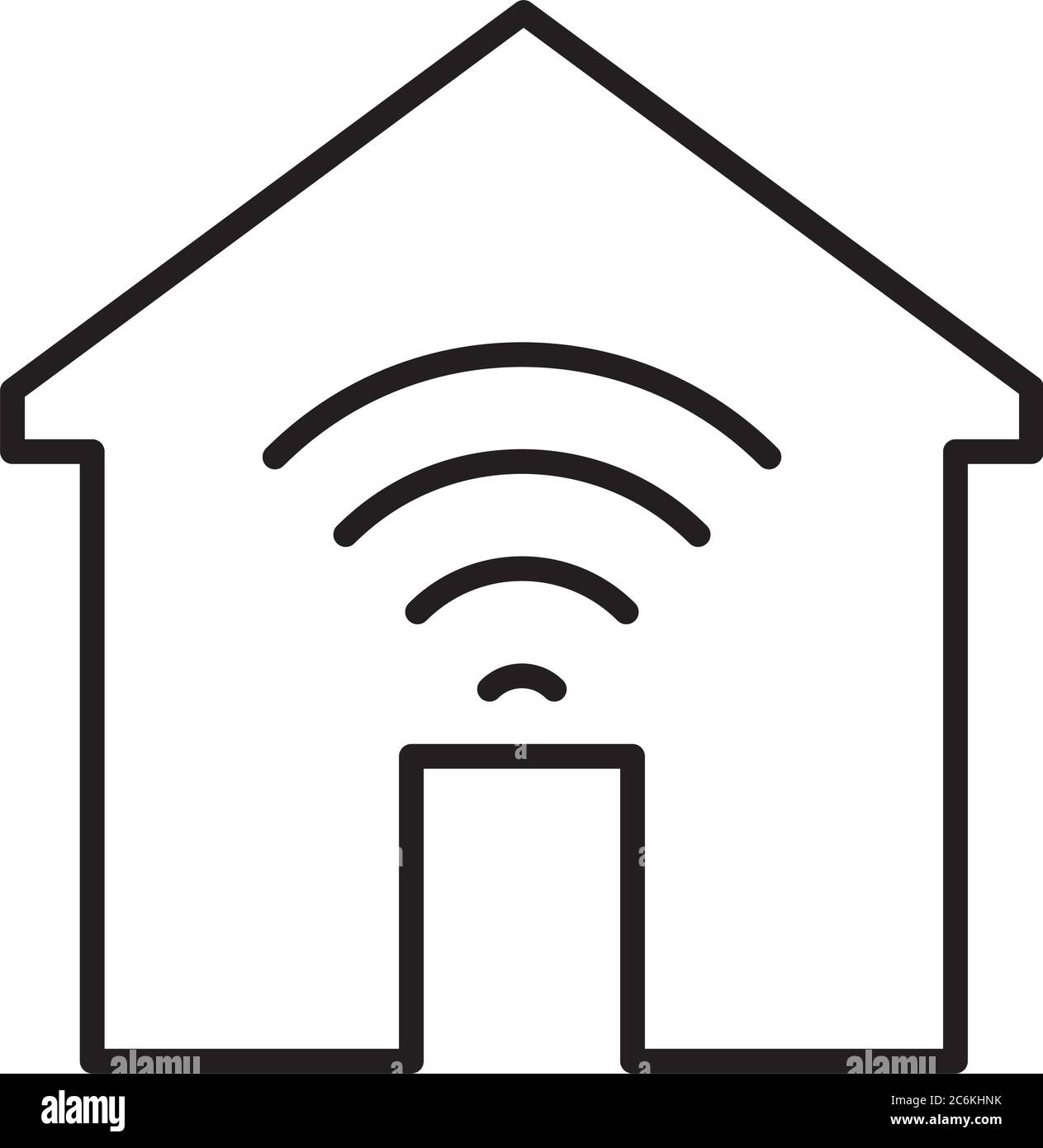 house with network signal over white background, line style, vector ...