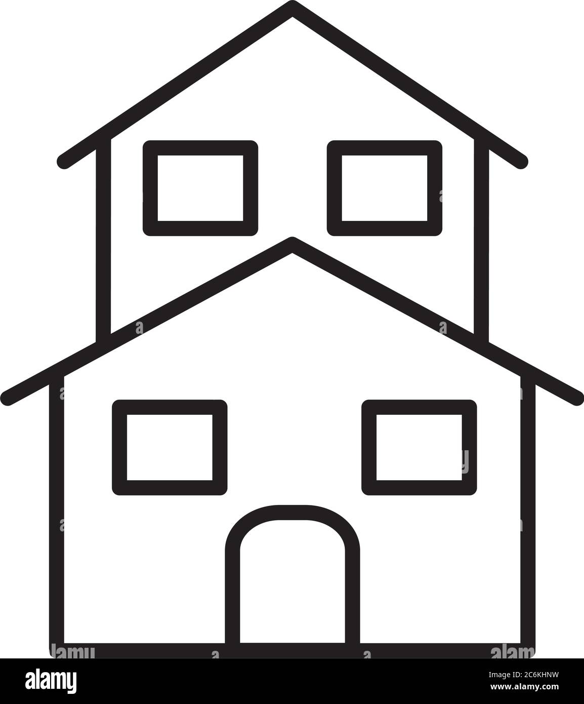 two floor house icon over white background, line style, vector ...