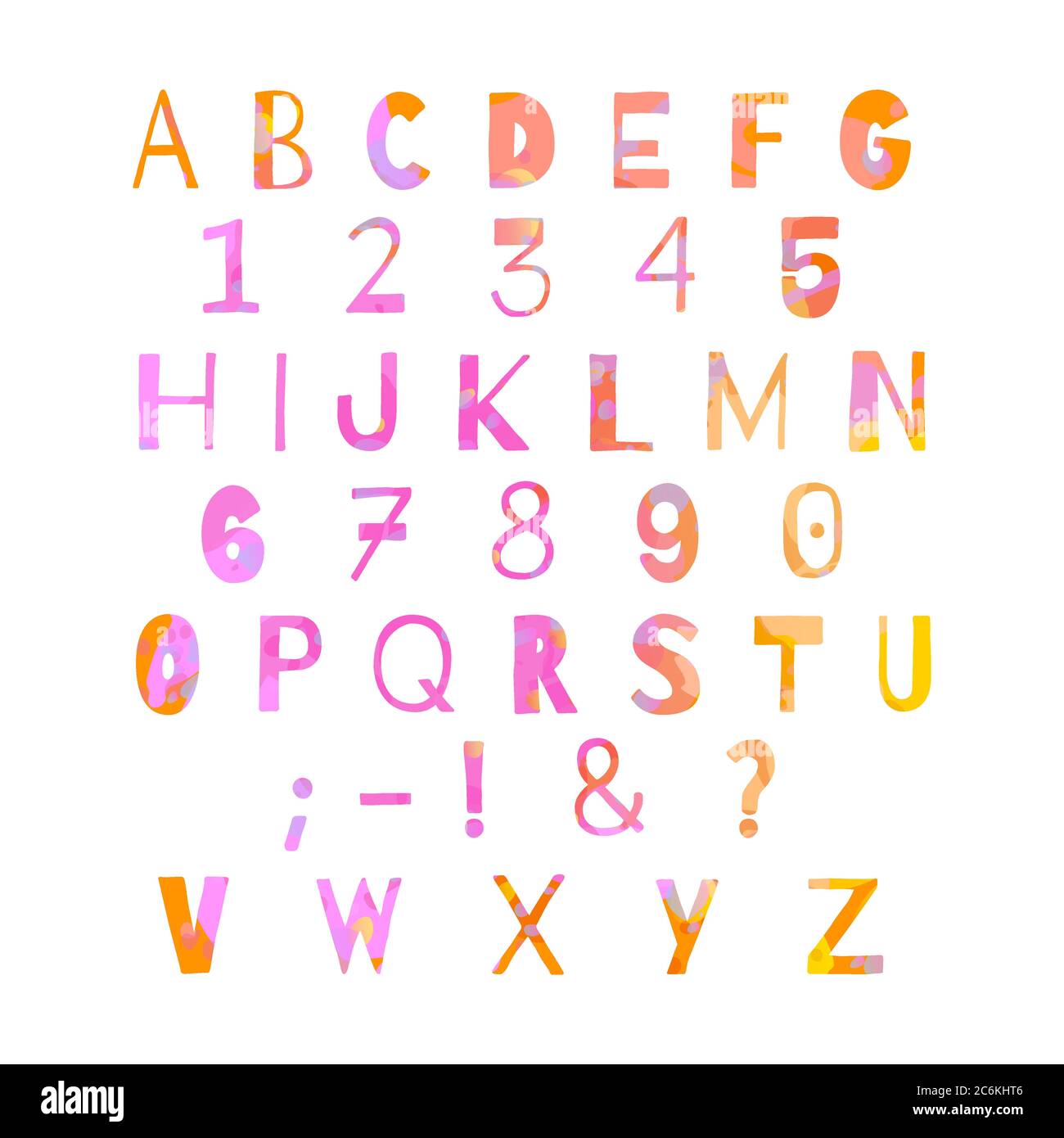 Alphabet in violet, orange, yellow, pink colors. Vector EPS 10 Stock ...