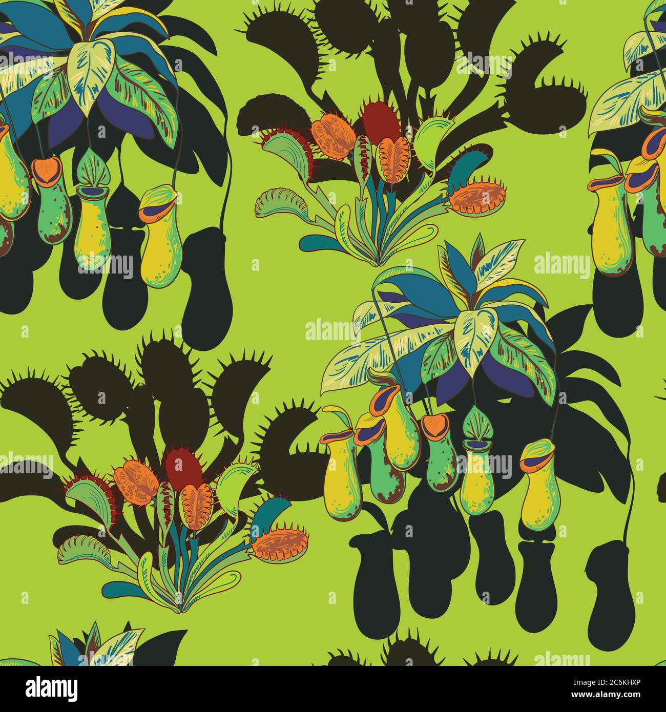 Seamless pattern with carnivores plants. Vector illustration Stock ...