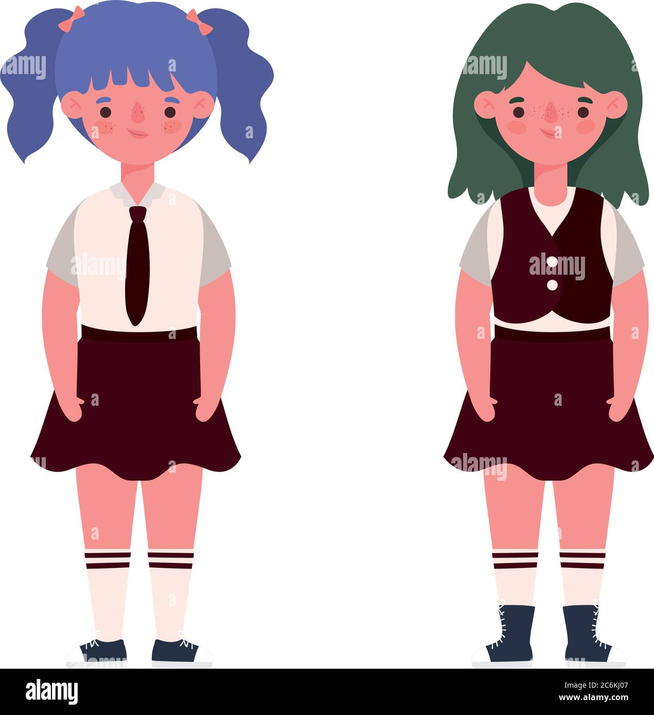 Girls kids cartoons with uniforms design, Back to school eduacation ...