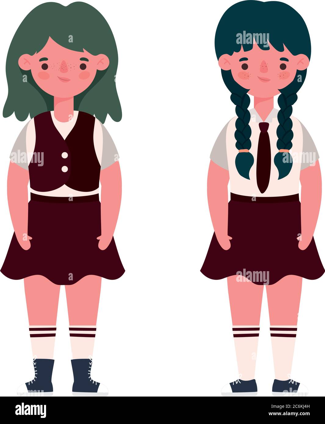 Girls kids cartoons with uniforms design, Back to school eduacation ...