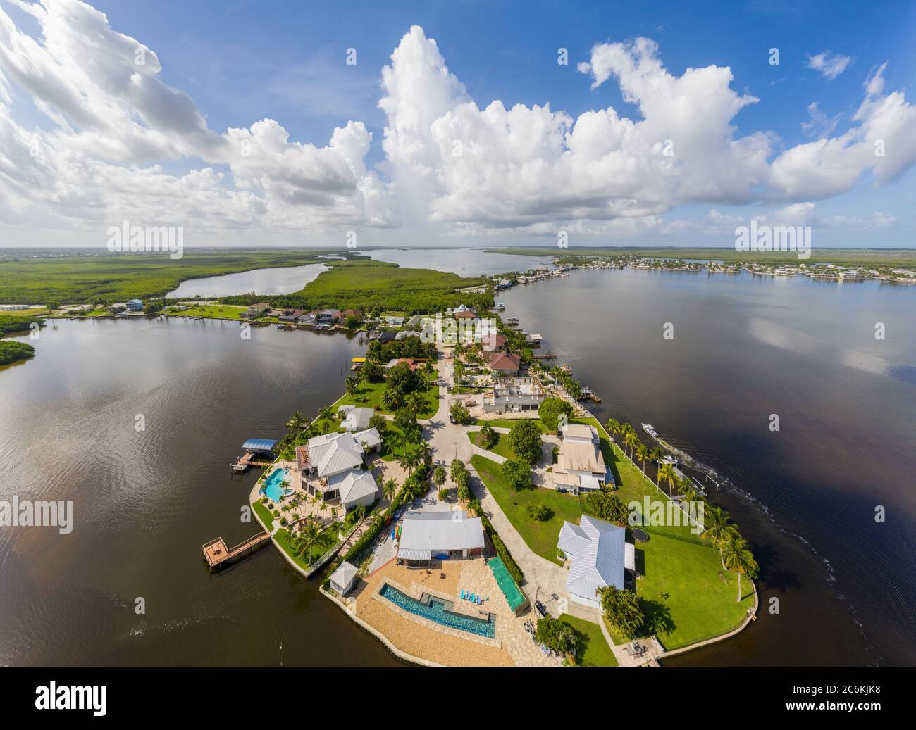 Aerial drone photo Matlacha Florida residential island Stock Photo - Alamy