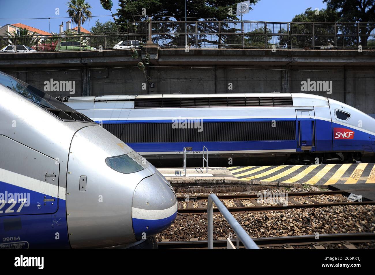 East and West-bound TGV's at St. Raphael-Valescure Station Stock Photo ...