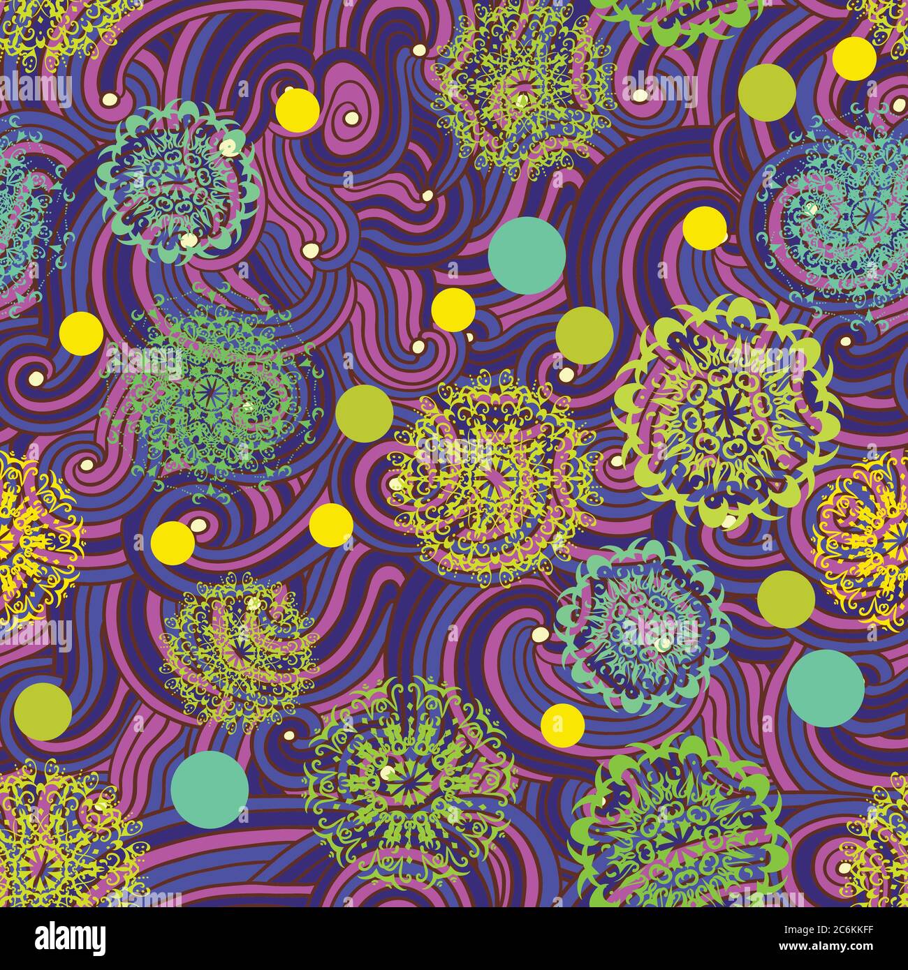 Seamless pattern with floral psychedelic floral and plant elements ...