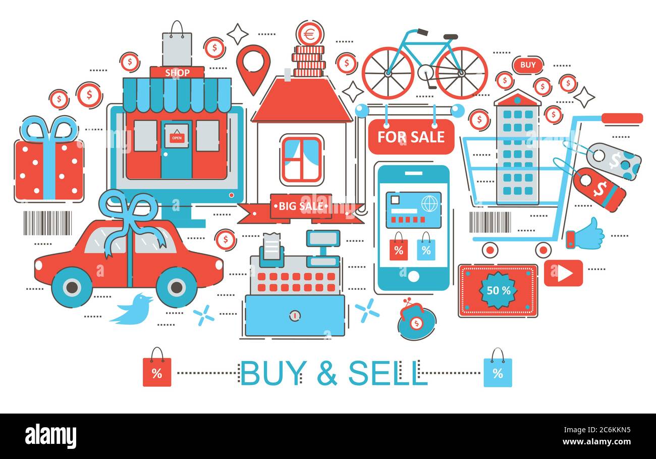 Modern Flat thin Line design Buy and sell concept for web banner ...