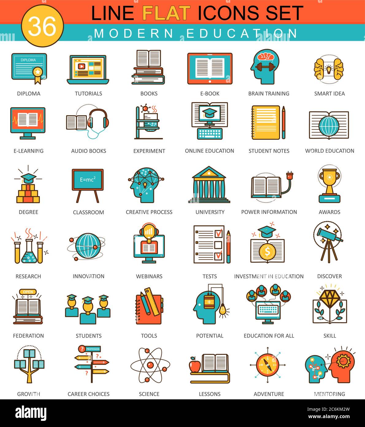 Vector Modern online education flat line icon set. Modern elegant style ...