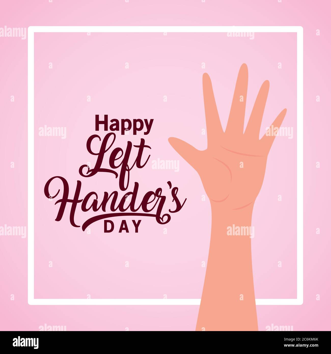open hand with happy left handers day text design of Holiday and ...