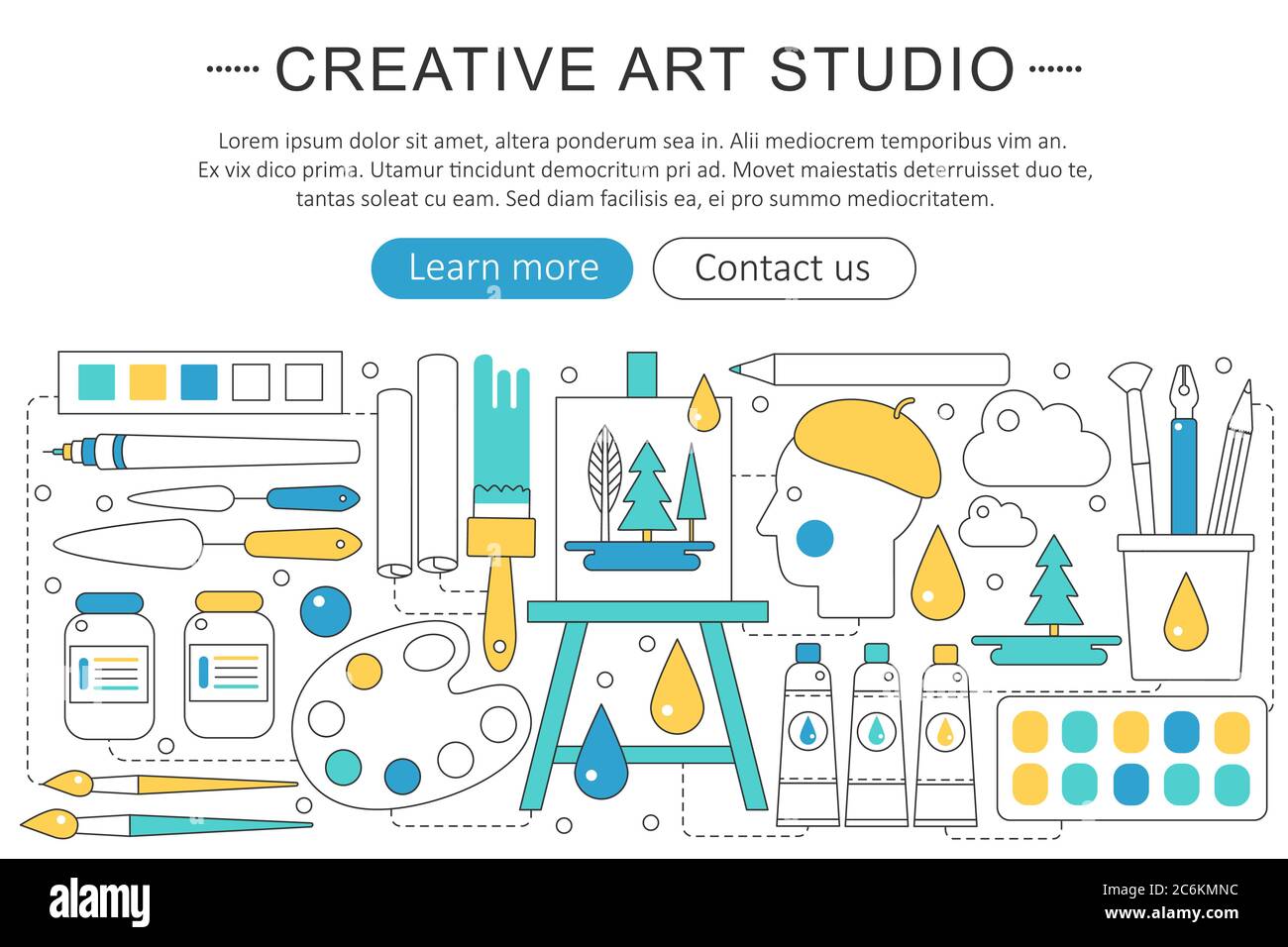 Vector elegant thin line flat modern Creative or painter art web studio elegant concept. Website ...