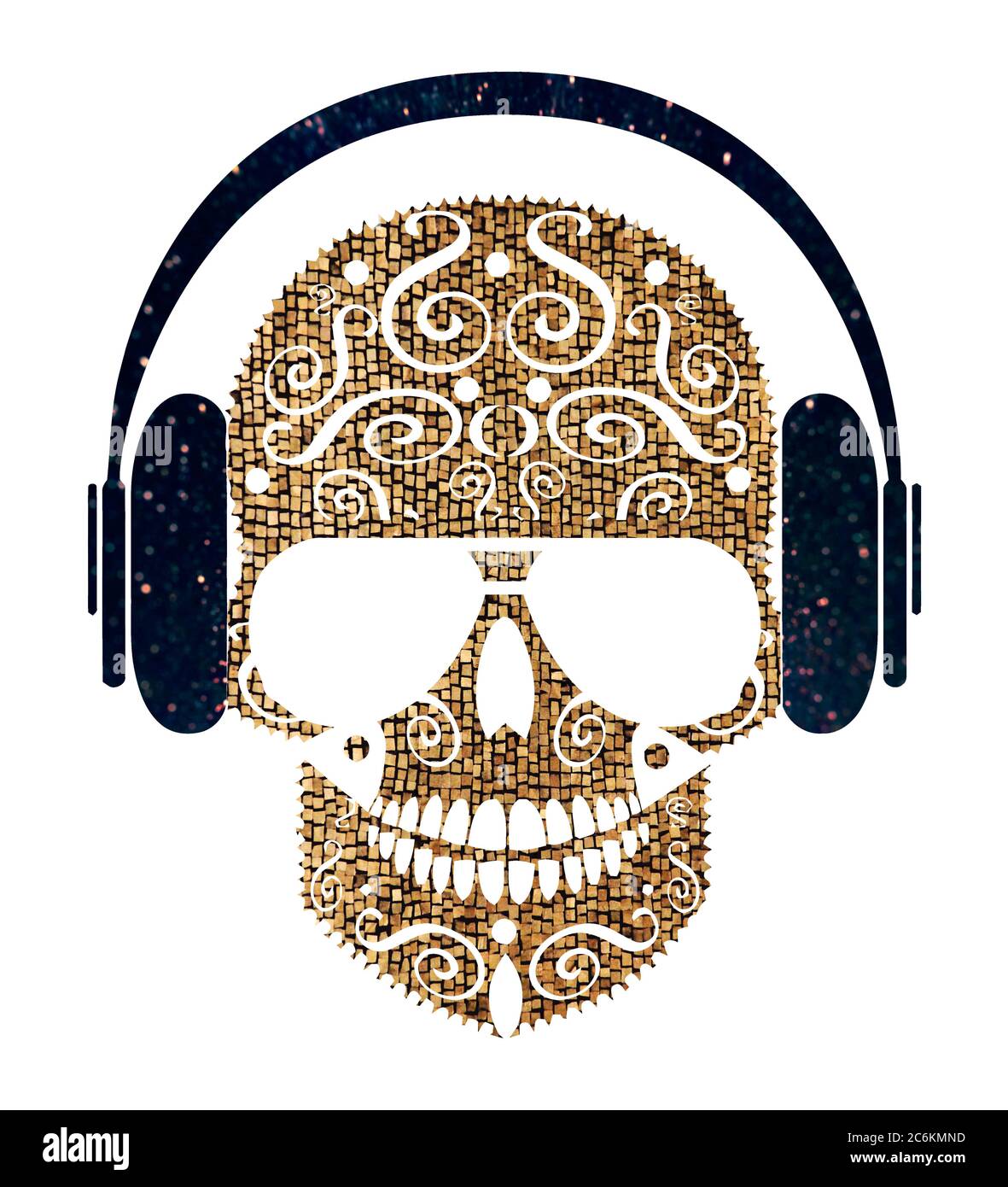 Human skull music headphones illustration hi-res stock photography and ...