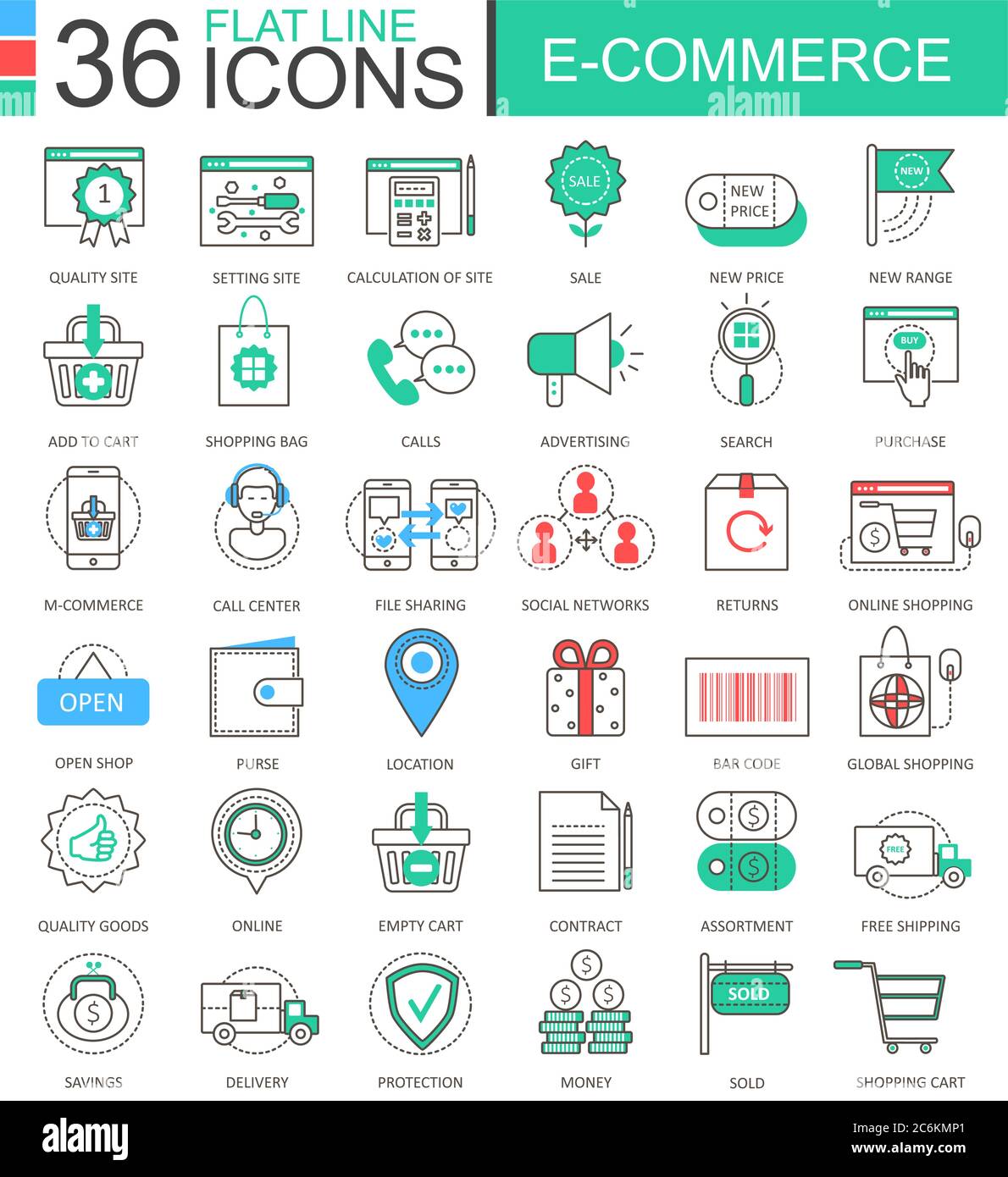 Vector Internet E Commerce Modern Color Flat Line Outline Icons For Apps And Web Design Stock