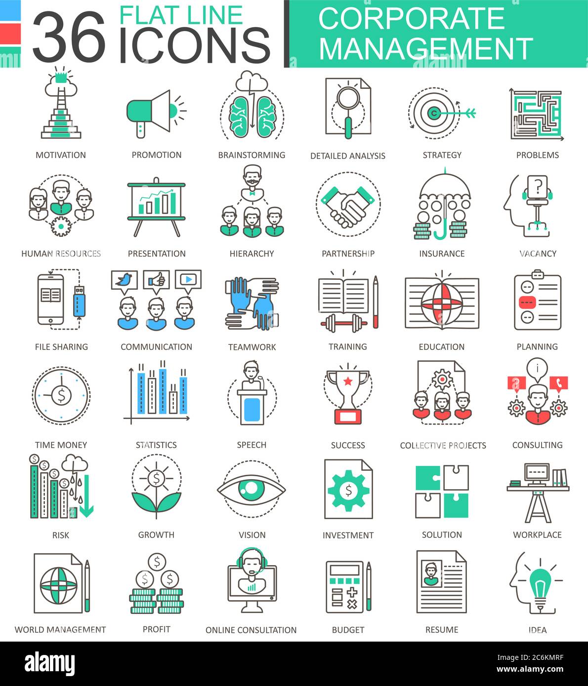 Vector Corporate Managment Modern Color Flat Line Outline Icons For Apps And Web Design Stock