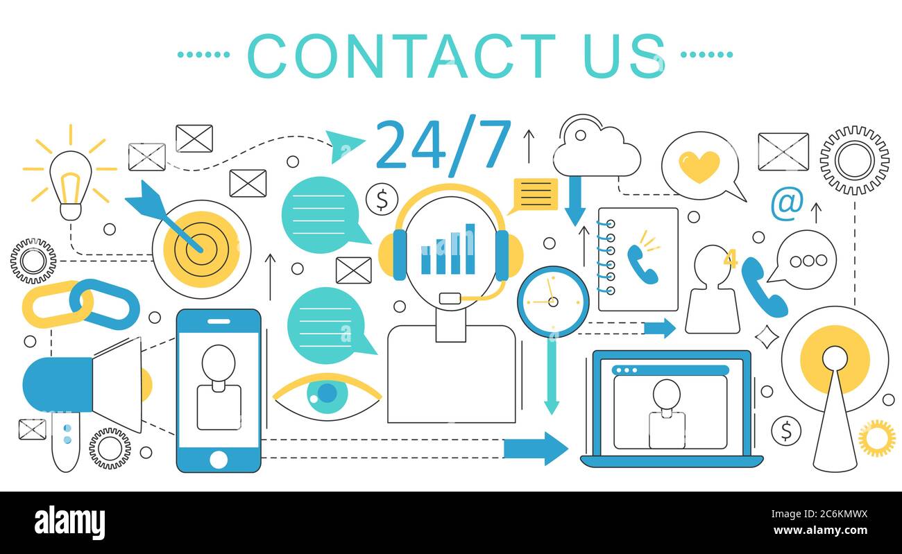 Vector elegant thin line flat modern Art design Contact us support ...