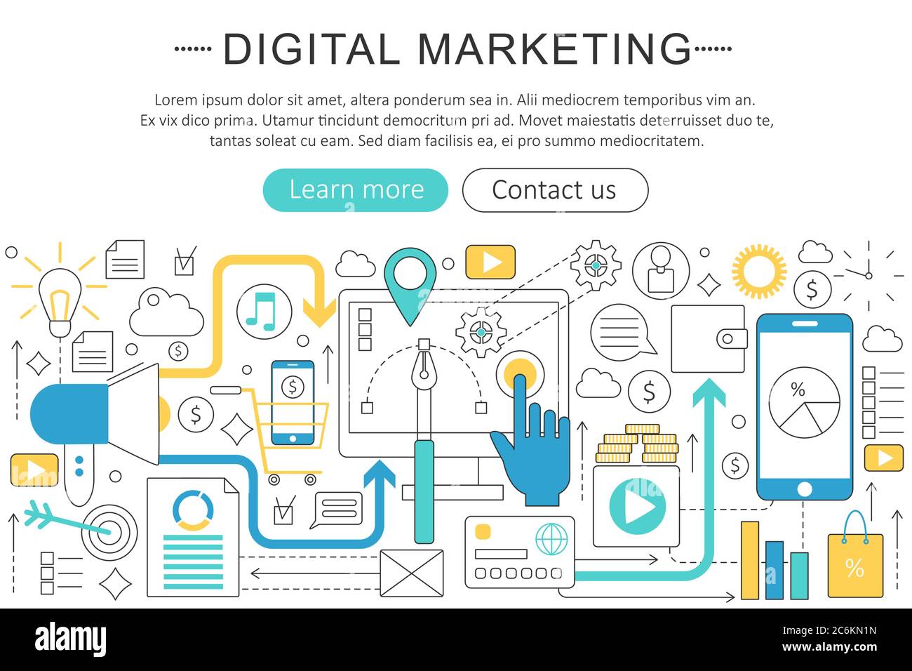 Vector elegant thin line flat modern Art design Digital marketing ...