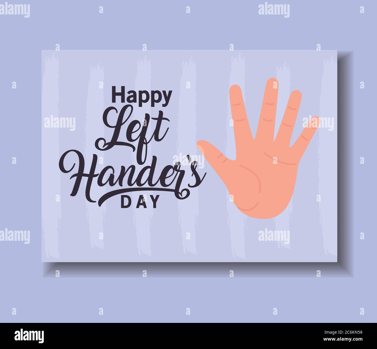 open hand with happy left handers day text design of Holiday and ...