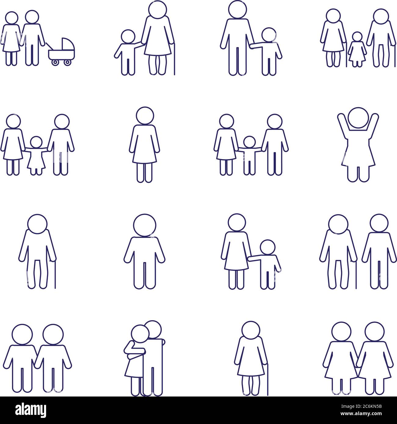 avatars line style icon set design, Family relationship and generation ...