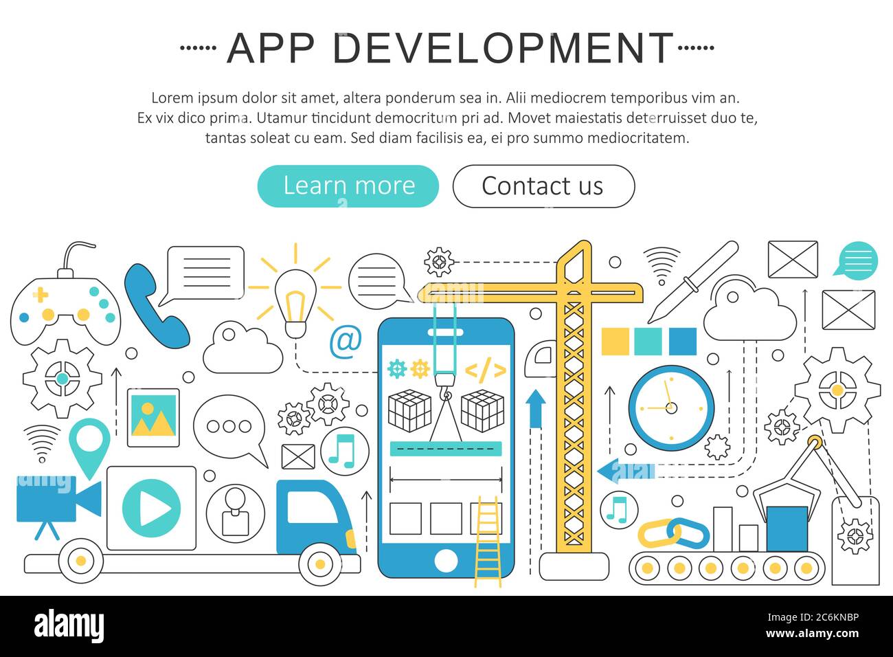 Vector elegant thin line flat modern Art design App development concept. Website header banner ...