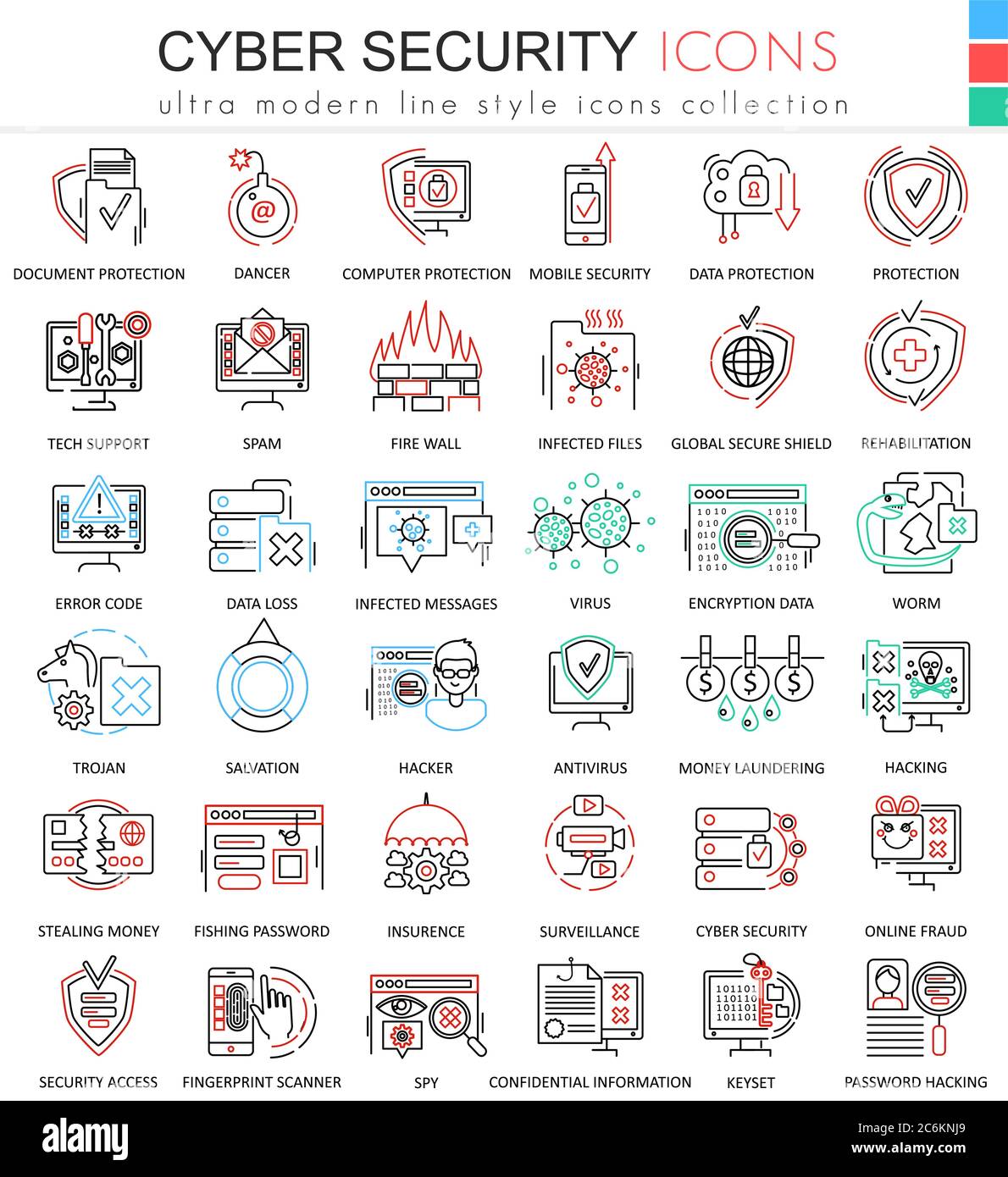 Vector Cyber security ultra modern color outline line icons for apps ...