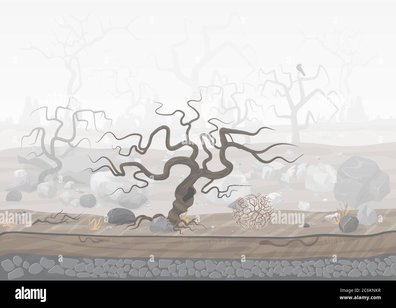Mysterious forest in fog. Dark spooky halloween landscape scene Stock ...