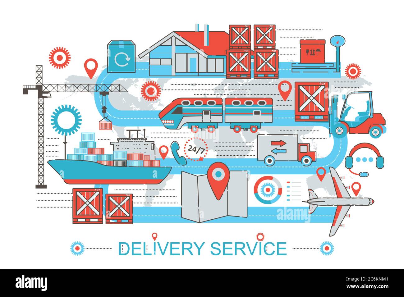 Modern Flat thin Line design Delivery logistics cargo service concept ...