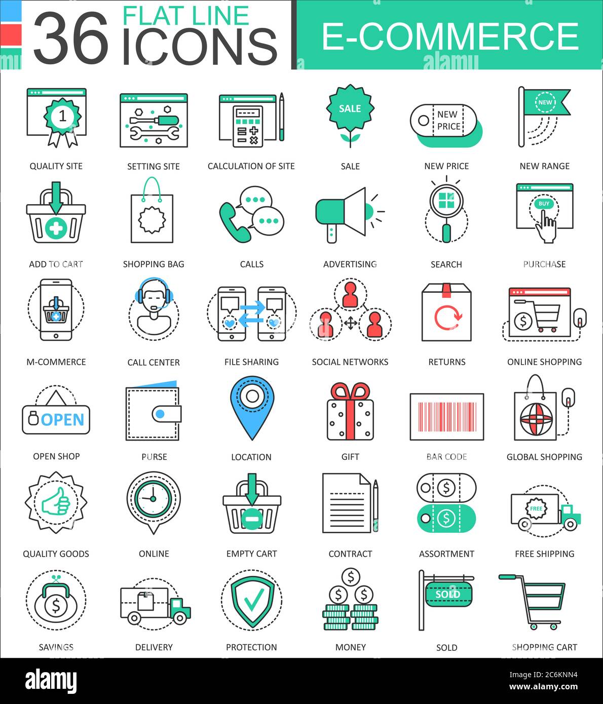 Vector Internet E Commerce Modern Color Flat Line Outline Icons For Apps And Web Design Stock