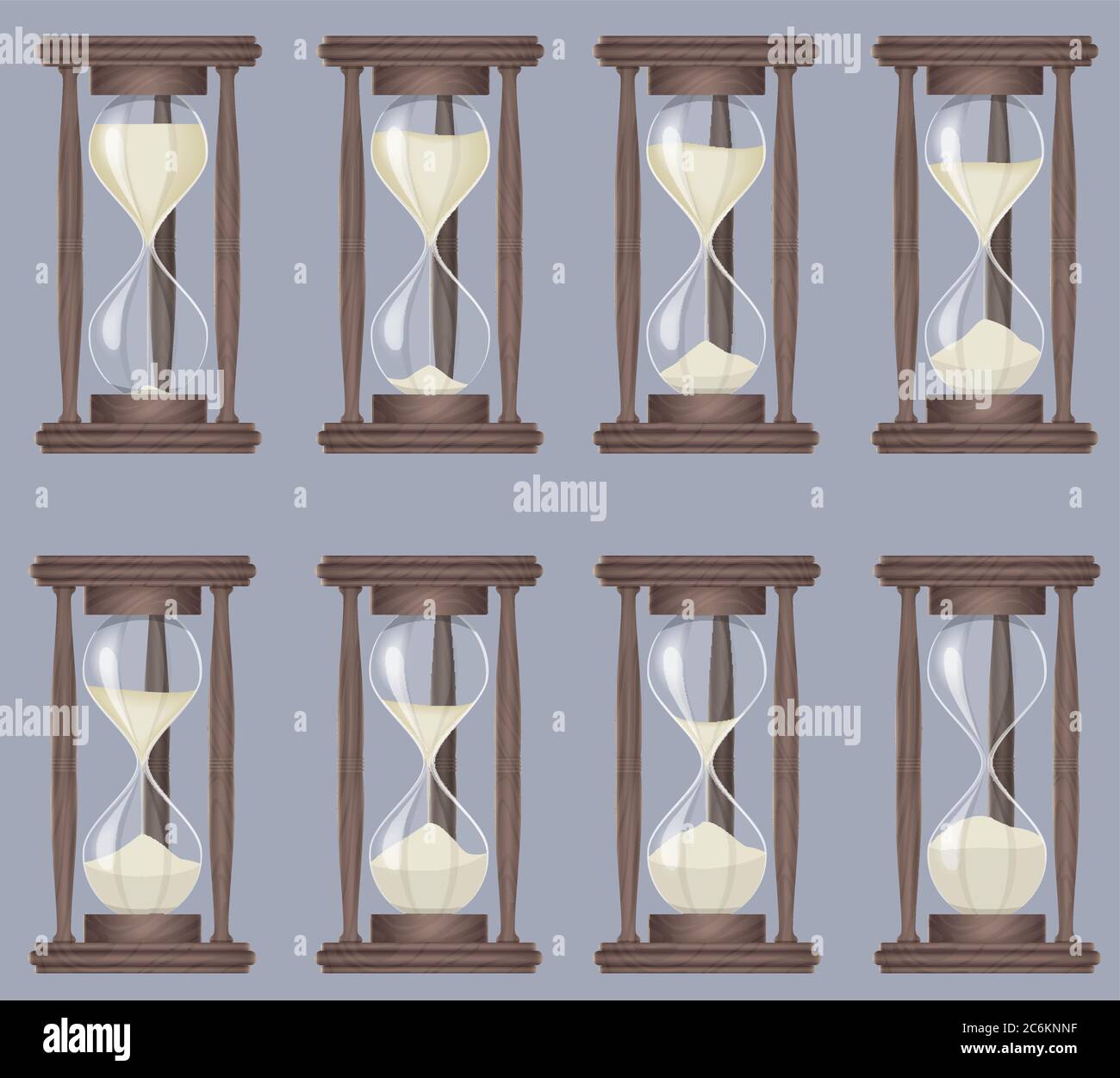 Sandglass icons animation set. Time hourglass, realistic sandclock ...