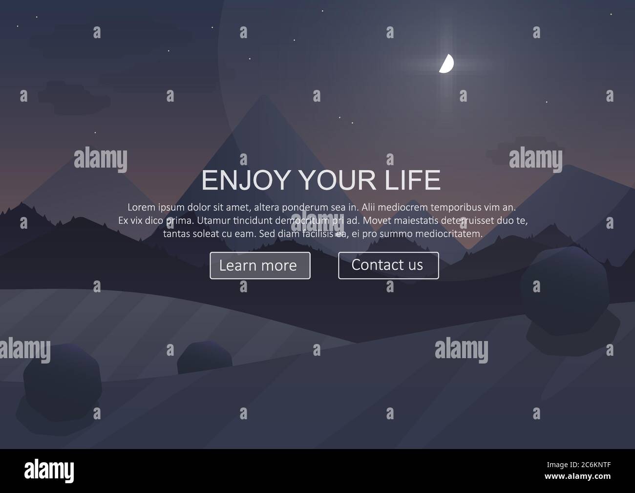 Night cartoon Mountain Landscape Background with trees and moon ...