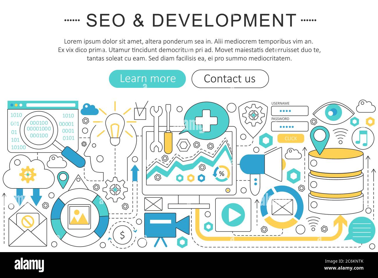 Vector elegant thin line flat modern SEO and development concept. Website header banner elements ...