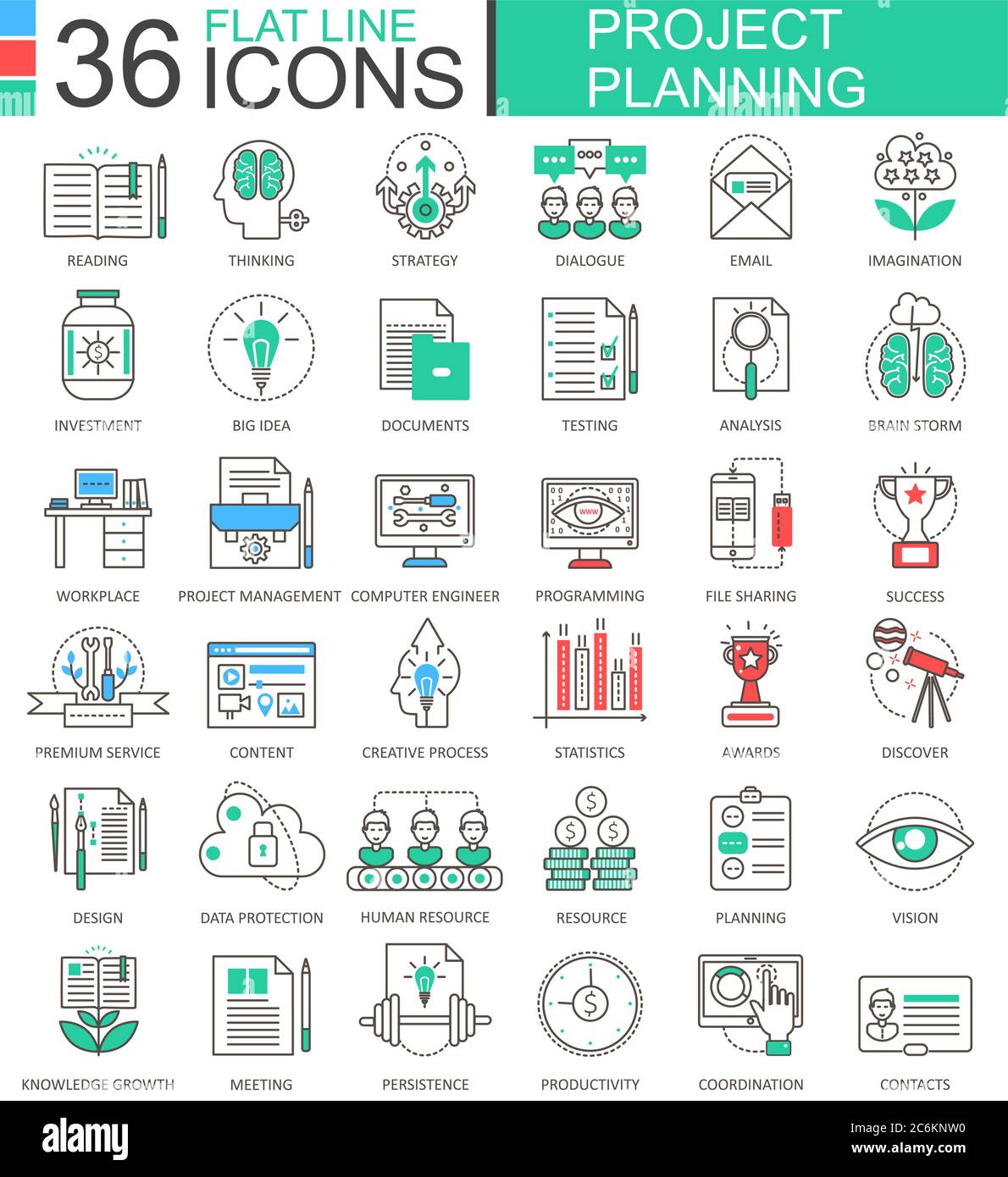 Vector business finance Project planning modern color flat line outline ...
