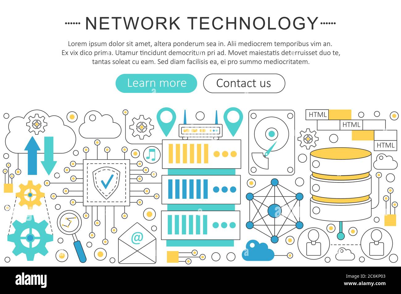 Vector elegant thin line flat modern Network technology concept. Website header banner elements ...